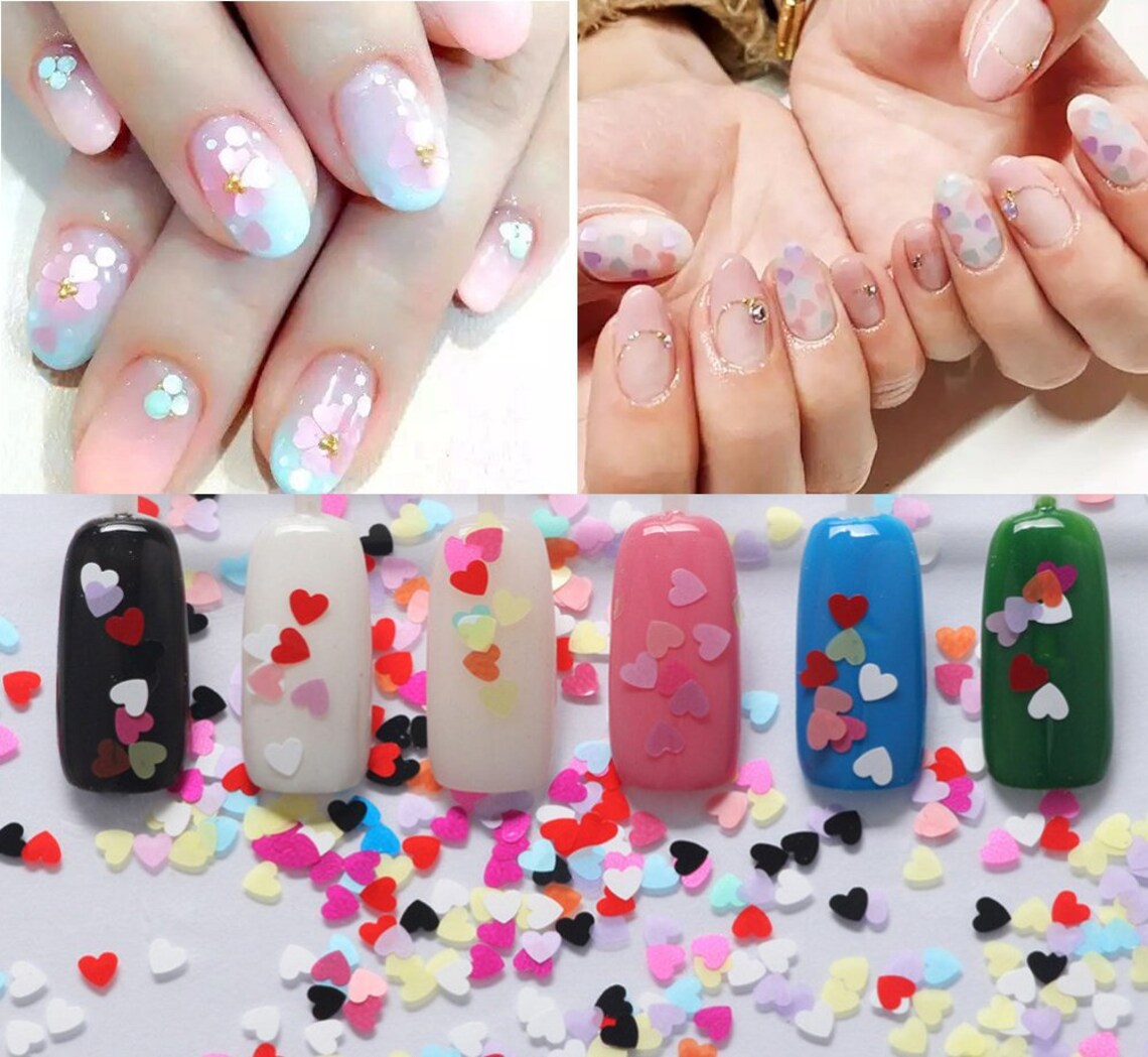 Set of 12 Colors HEART Nail Art heart Sequins Heart Nail | Etsy