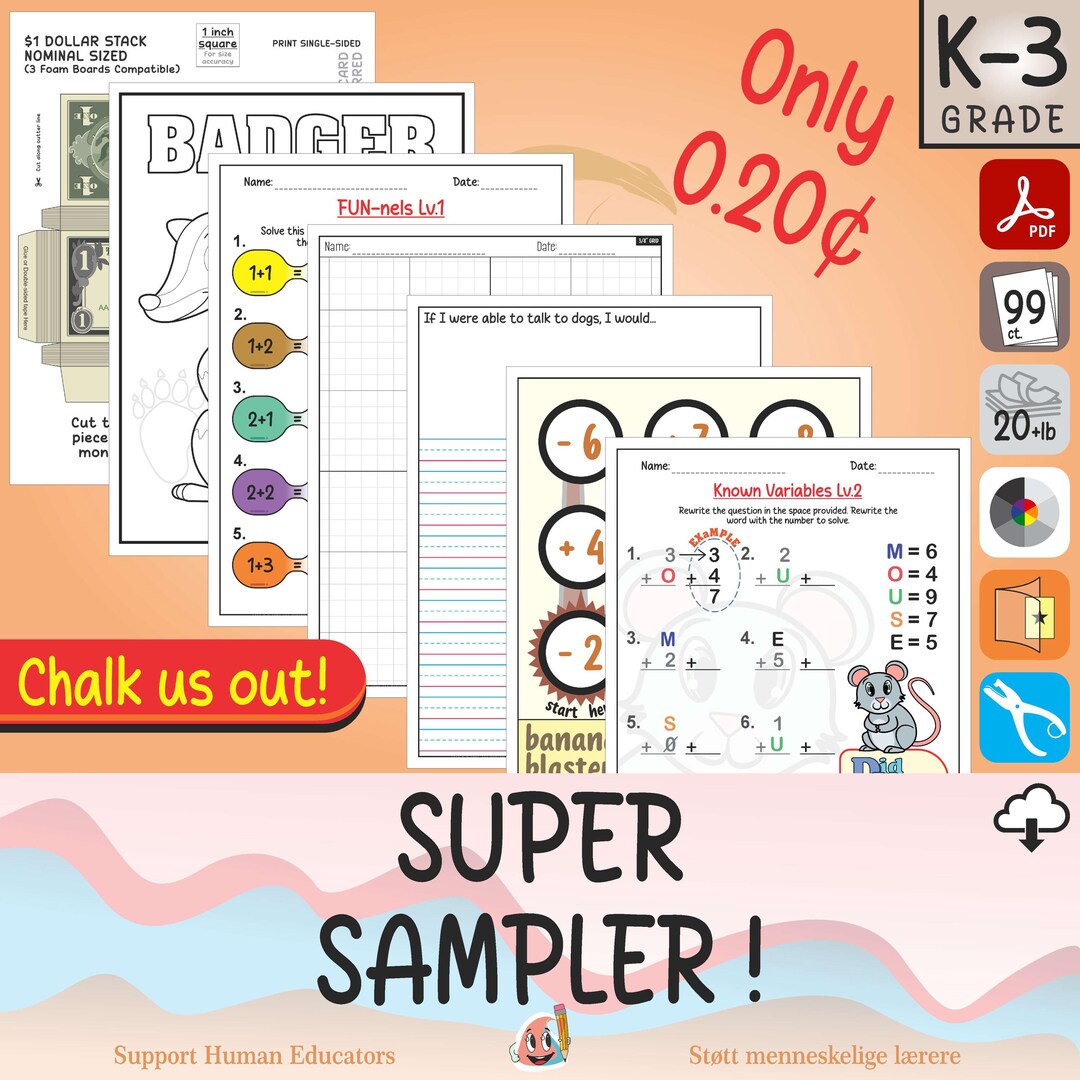 Super Sampler Worksheets Bundle - Etsy