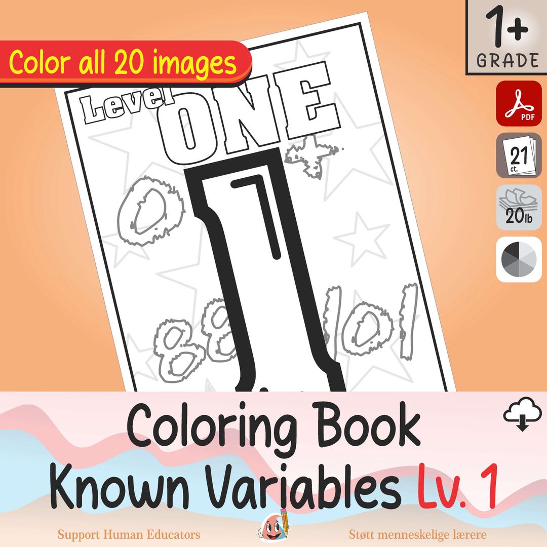 STEM Math Coloring Book for 1st Grade - Known Variables Level 1 - PDF ...