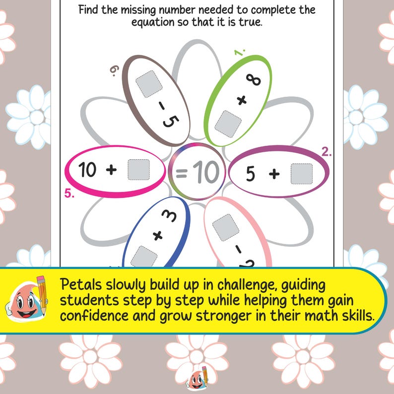 Petals Math Worksheet Packet for 1st Grade | Flower-themed Addition ...