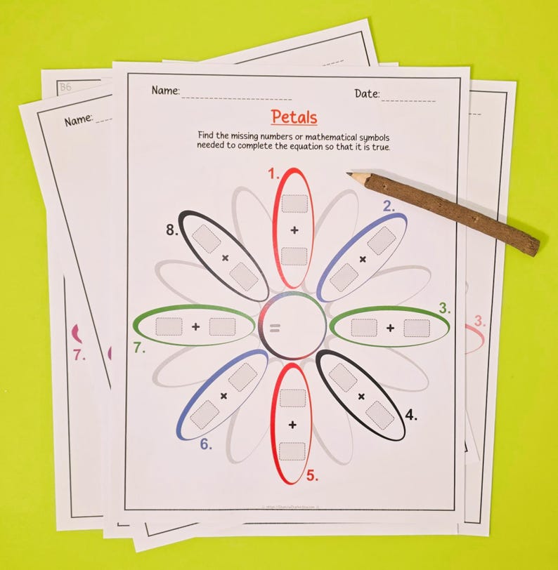 Printable Petals Math Worksheets - 8 Flower Petal Problems Each ...