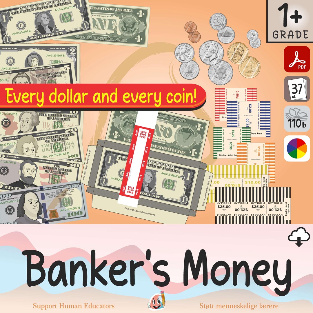 Printable Realistic Play Money - US Bills and Coins Full Set - for ...