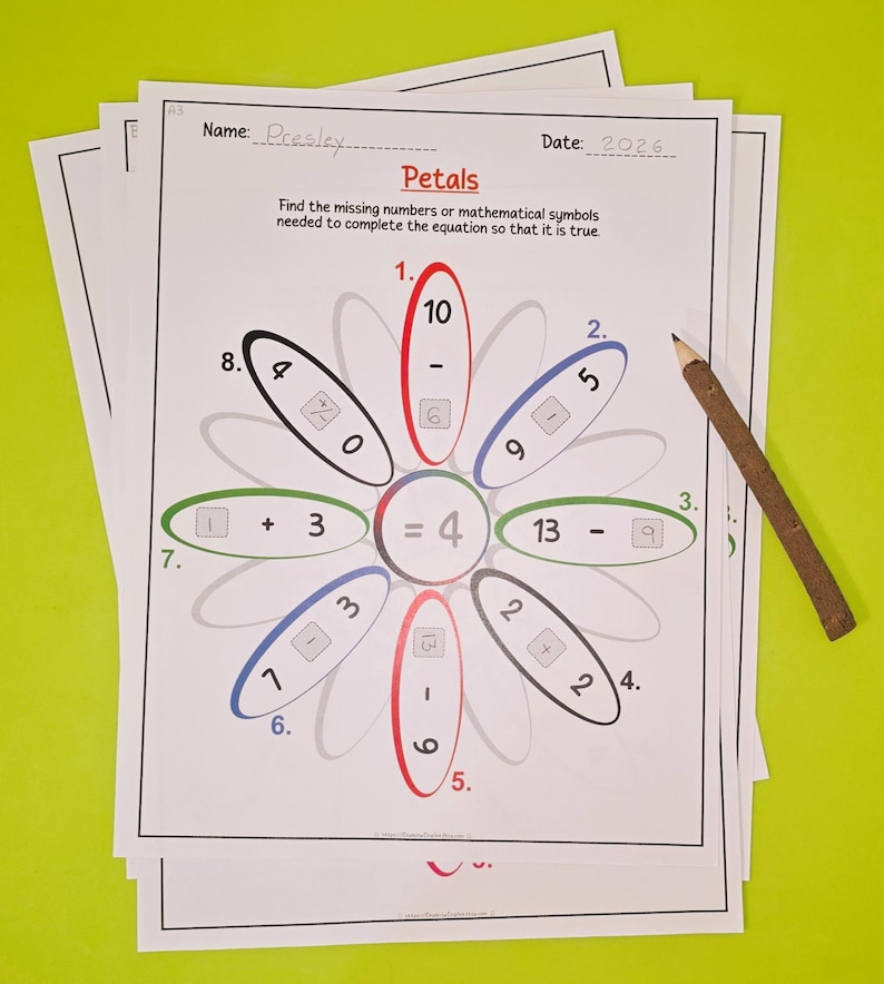 Printable Petals Math Worksheets - 8 Flower Petal Problems Each ...