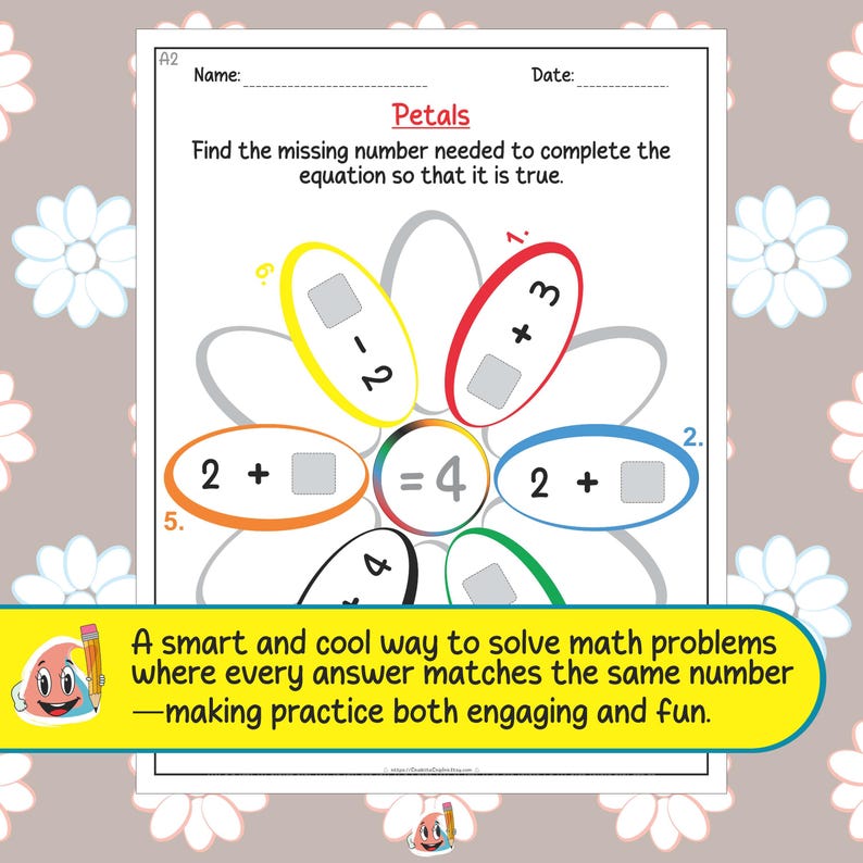 Petals Math Worksheet Packet for 1st Grade | Flower-themed Addition ...