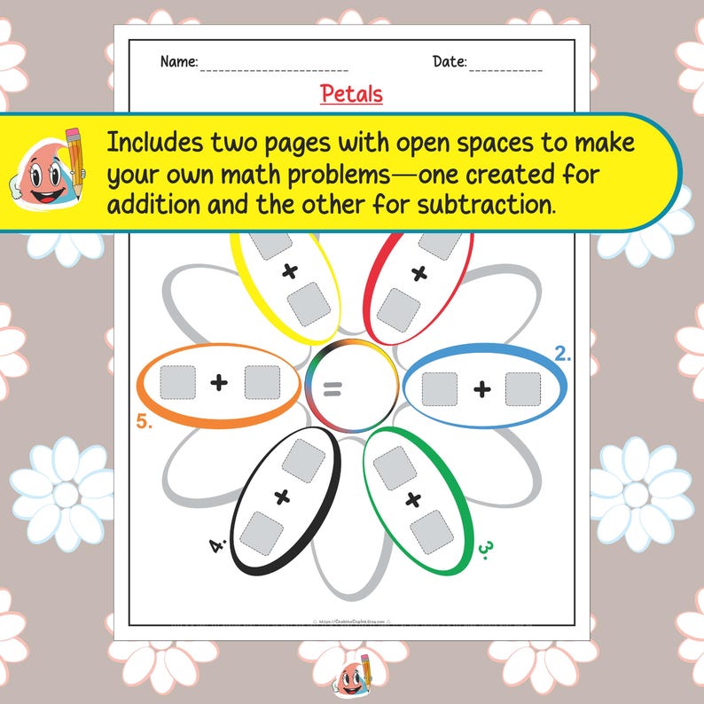 Flower Math Worksheets for First Grade - Addition and Subtraction ...