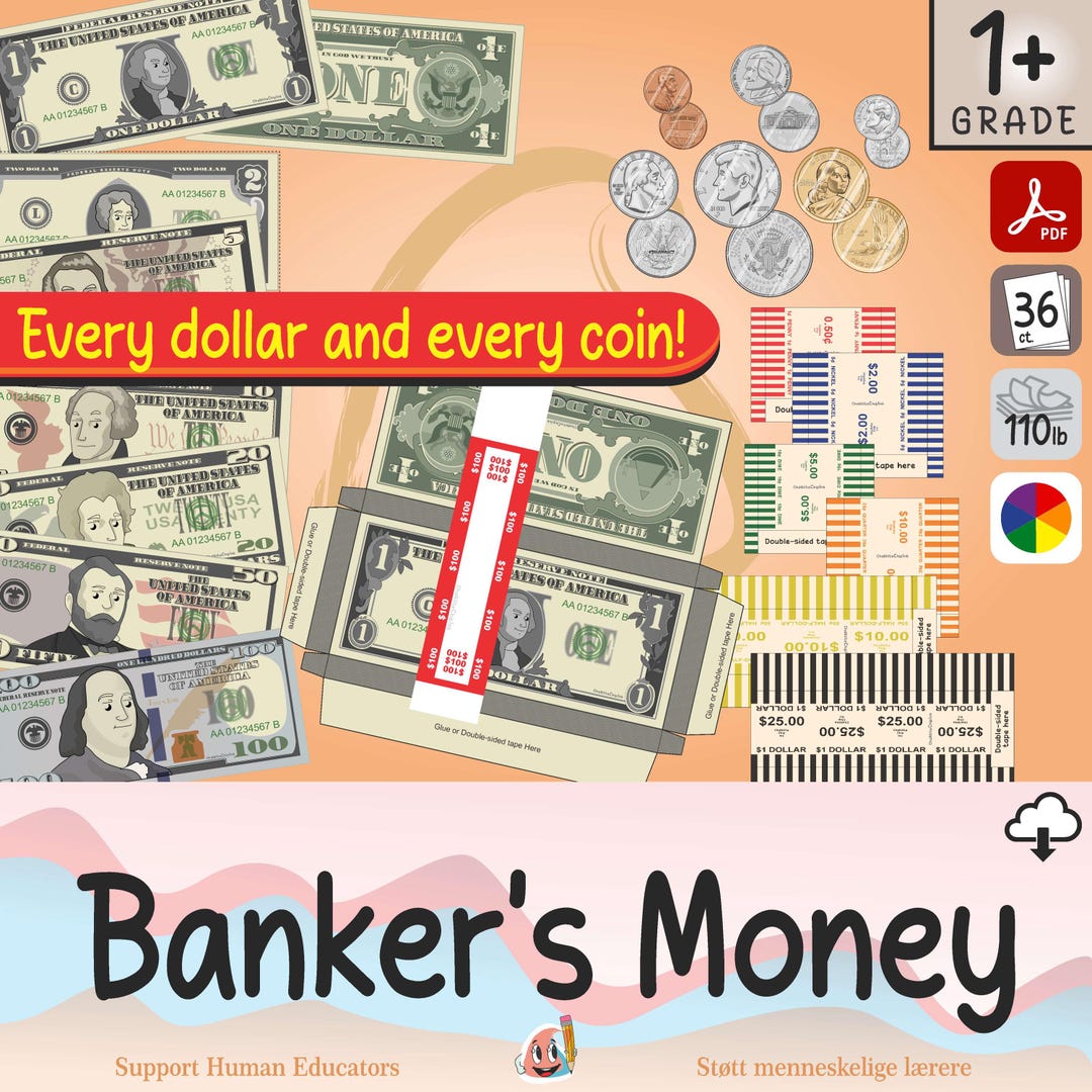 Printable Realistic Play Money - US Bills and Coins Full Set - for ...