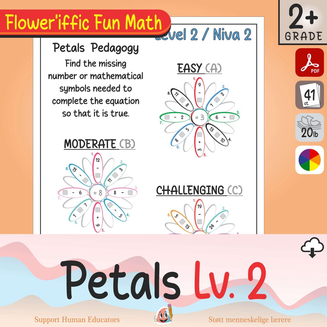 Printable Petals Math Worksheets - 8 Flower Petal Problems Each ...