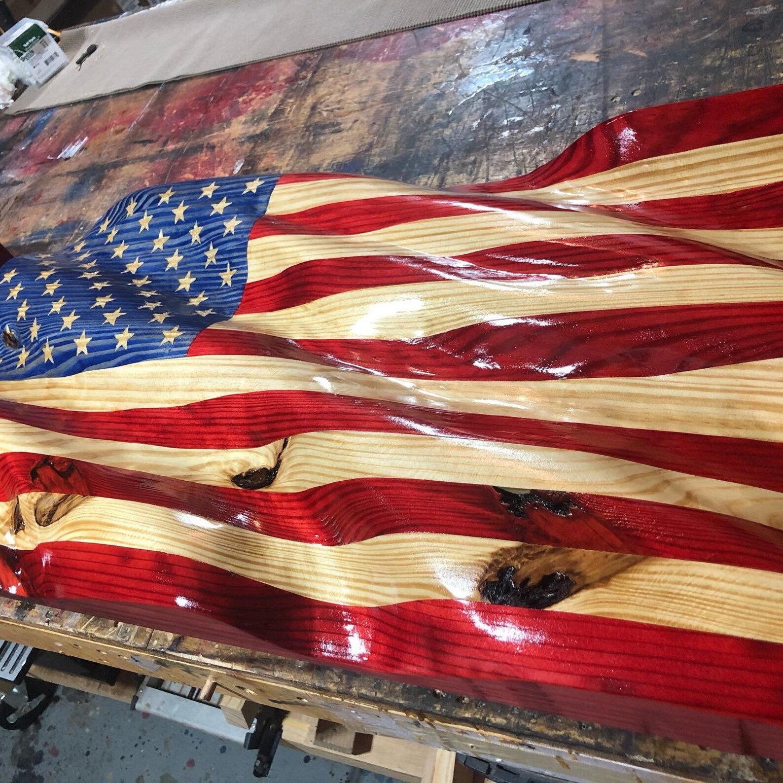 Wavy Wood Flag With Custom Image Etsy