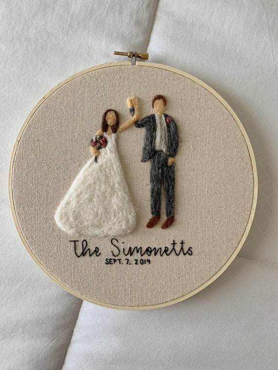 Art & Collectibles Fiber Arts Couple Felt Portrait Embroidery Frame ...