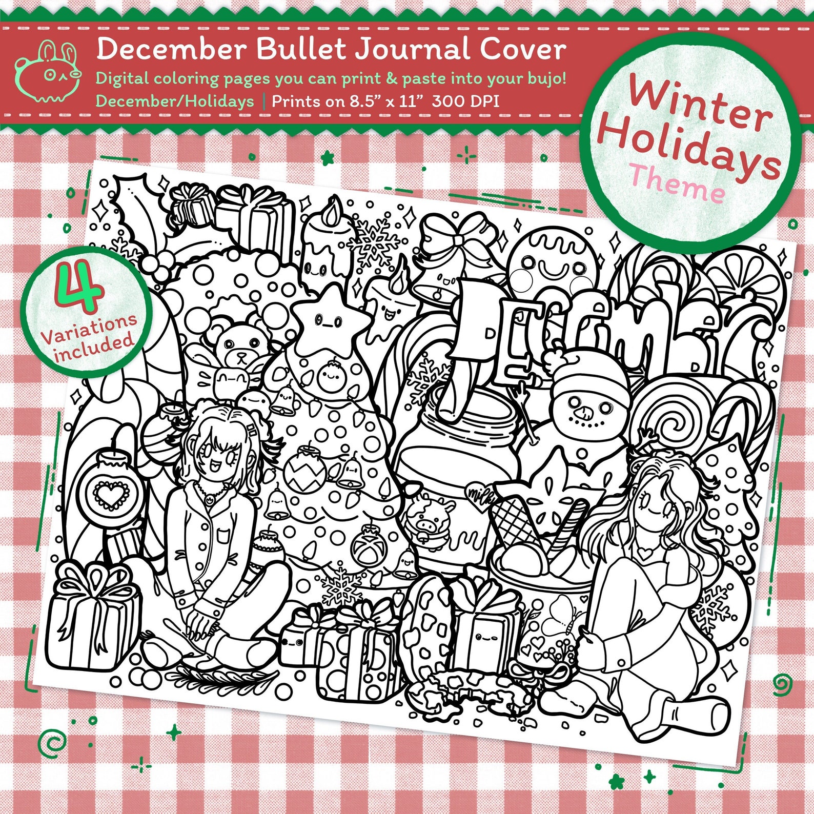 Cute Kawaii December Digital Coloring Pages for Kids and - Etsy