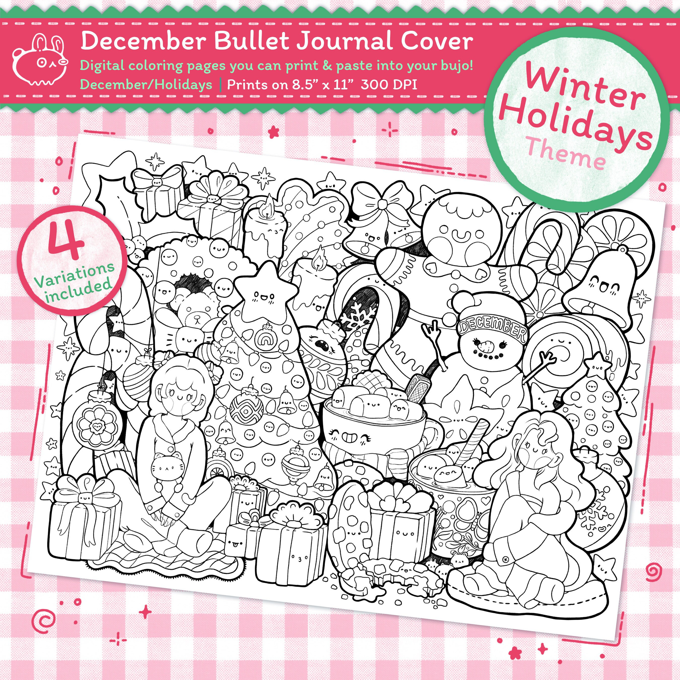 Cute Kawaii December Digital Coloring Pages for Kids and Adults Holiday ...