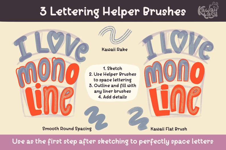 Monoline Kawaii Art Pack: 32 Illustration Brushes for Procreate ...