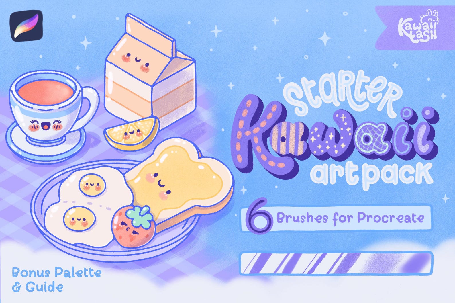 Starter Kawaii Art Pack: 6 Illustration Brushes for Procreate (digital ...