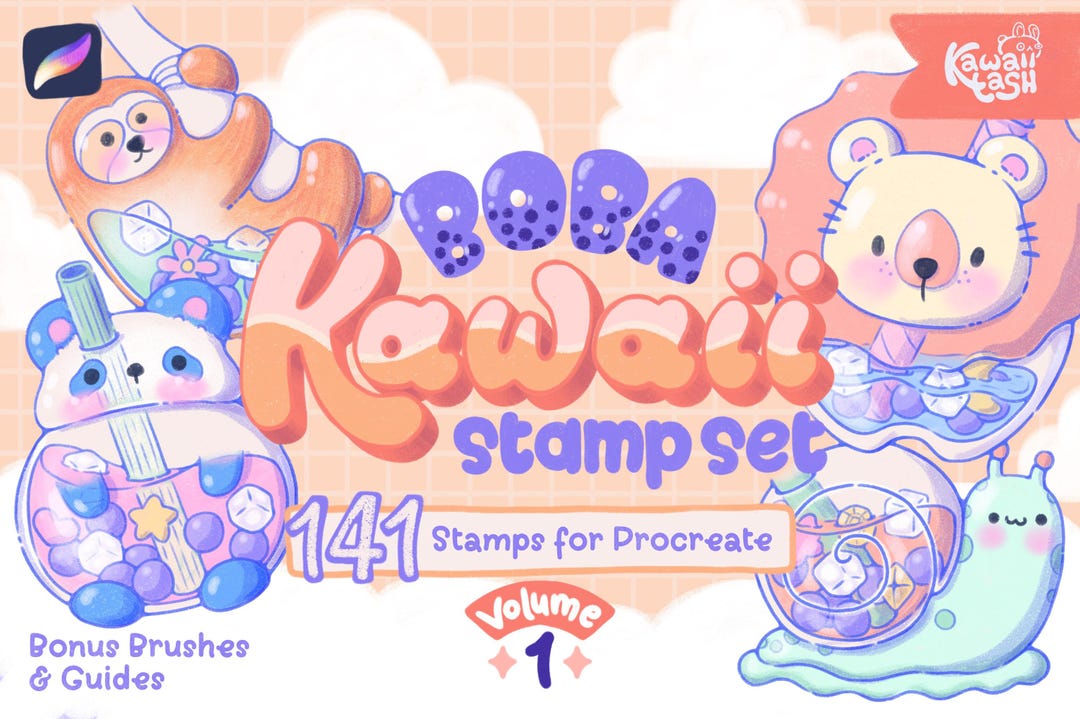 Kawaii Boba Tea Stamp Kit Volume 1: 141 Brushes for Procreate (digital ...