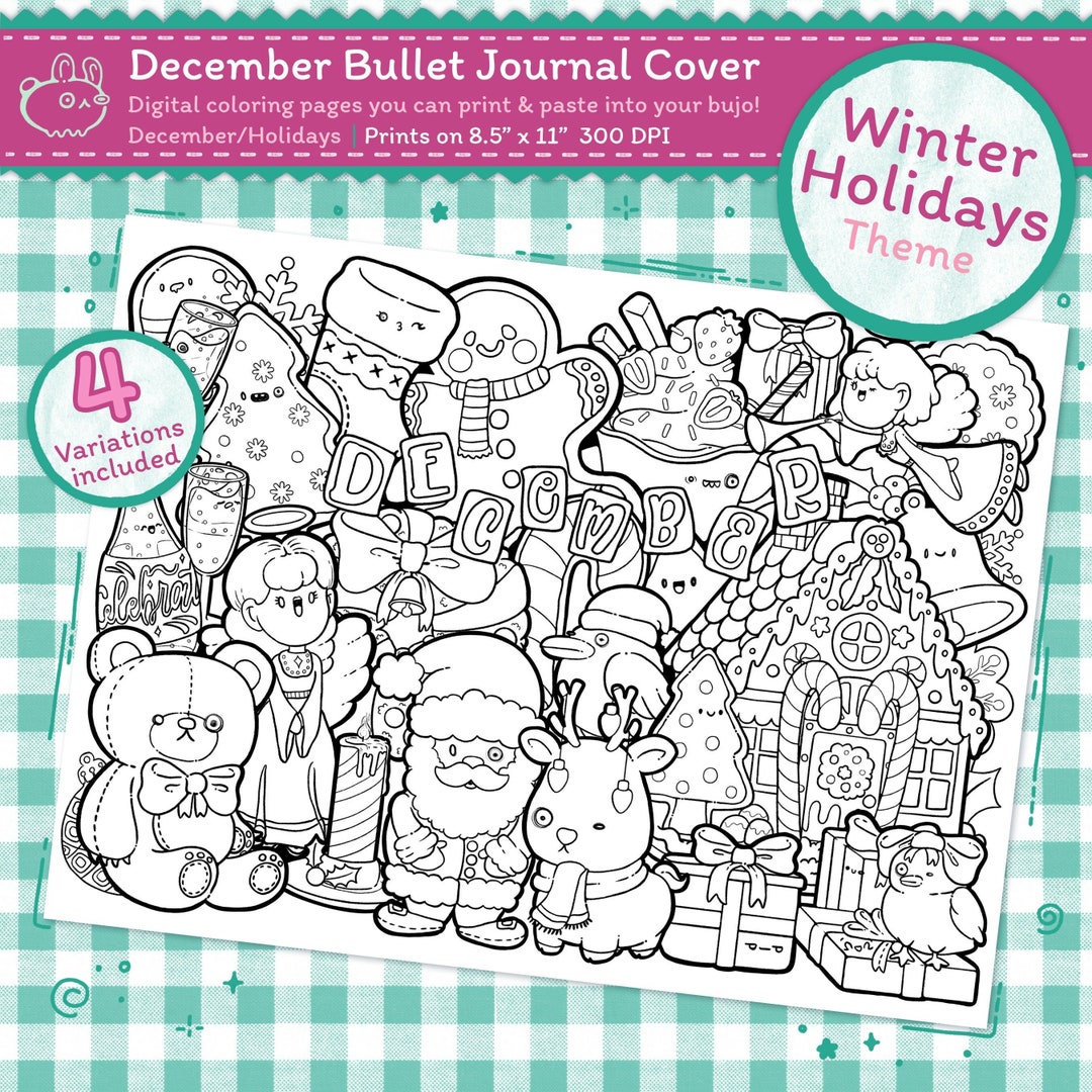 Cute Kawaii December Digital Coloring Pages for Kids and Adults Holiday ...