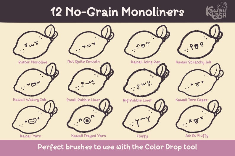 Monoline Kawaii Art Pack: 32 Illustration Brushes for Procreate ...