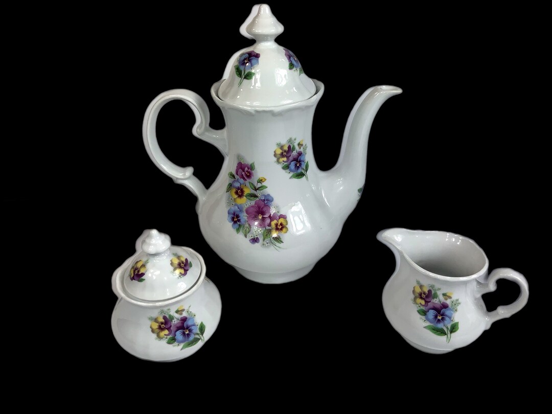 Pansy Tea Set Teapot Creamer Sugar Jar - Etsy