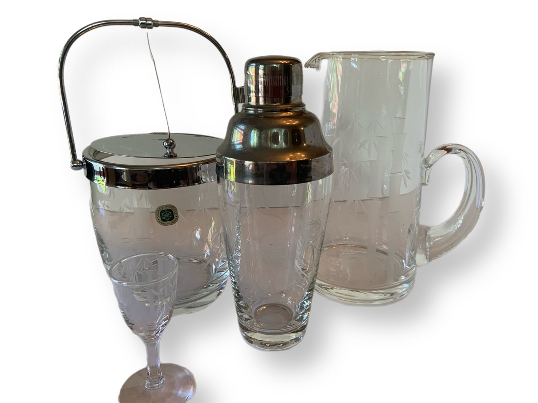 Crystal Bar Set Vintage Ice Bucket, Cocktail Shaker, Pitcher Etched - Etsy