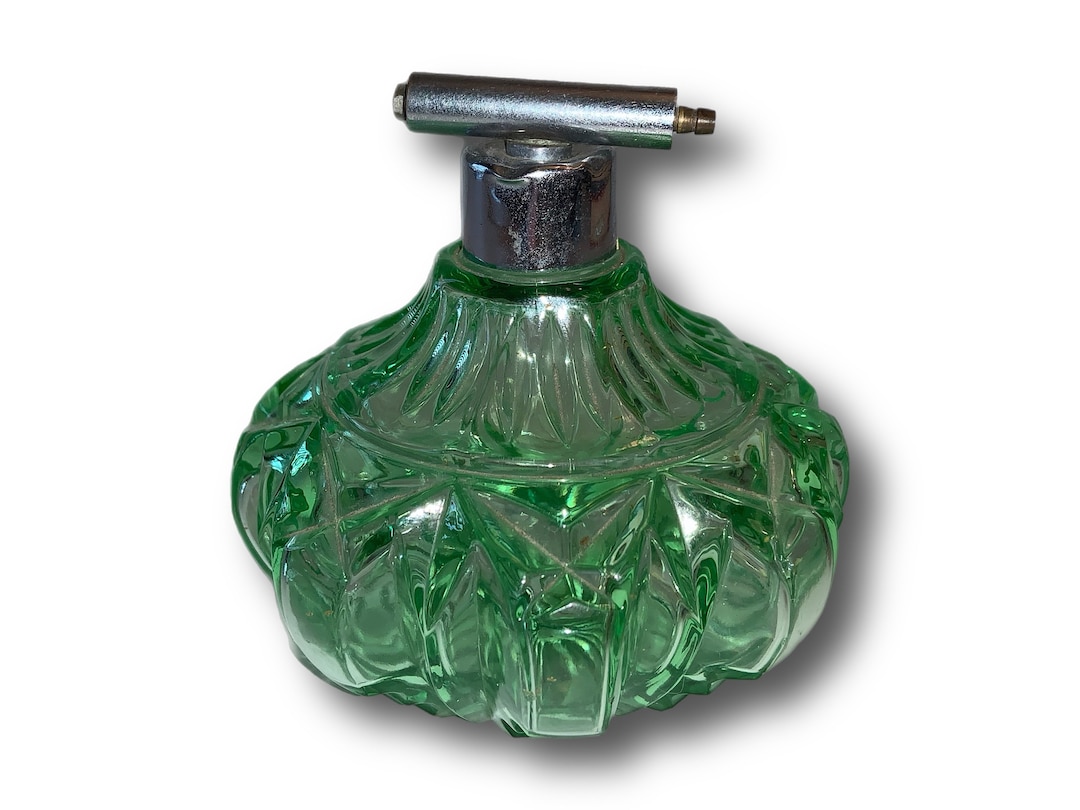 Green Glass Perfume Bottle Vintage - Etsy