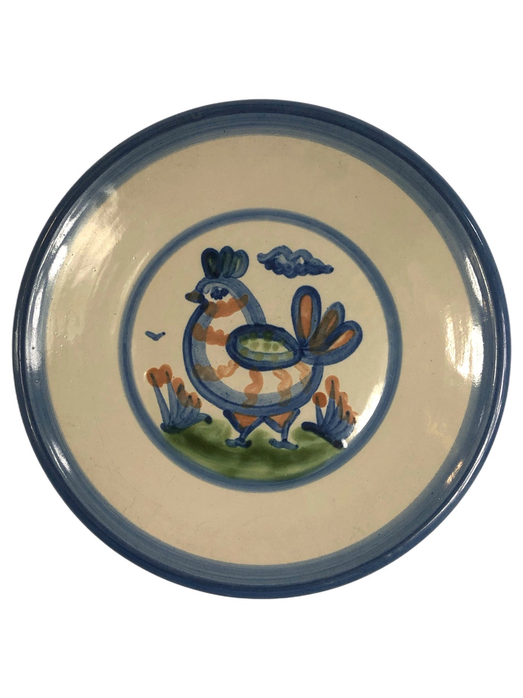 MA Hadley Luncheon Plate Hand Painted 9” Chicken Vintage Stoneware Folk ...