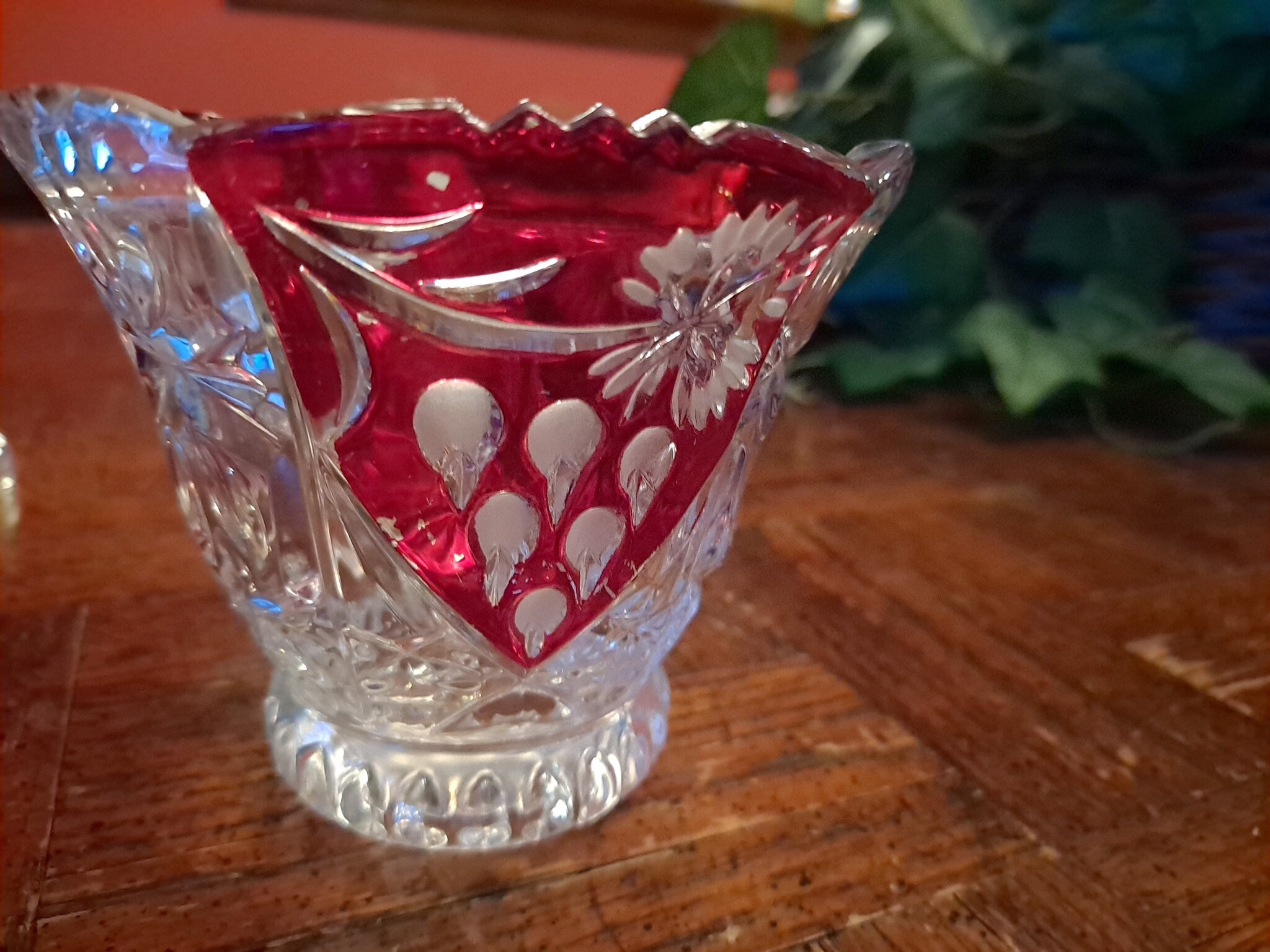 Ruby & Clear Leaded Crystal Candy Dish w/ Lid | Etsy