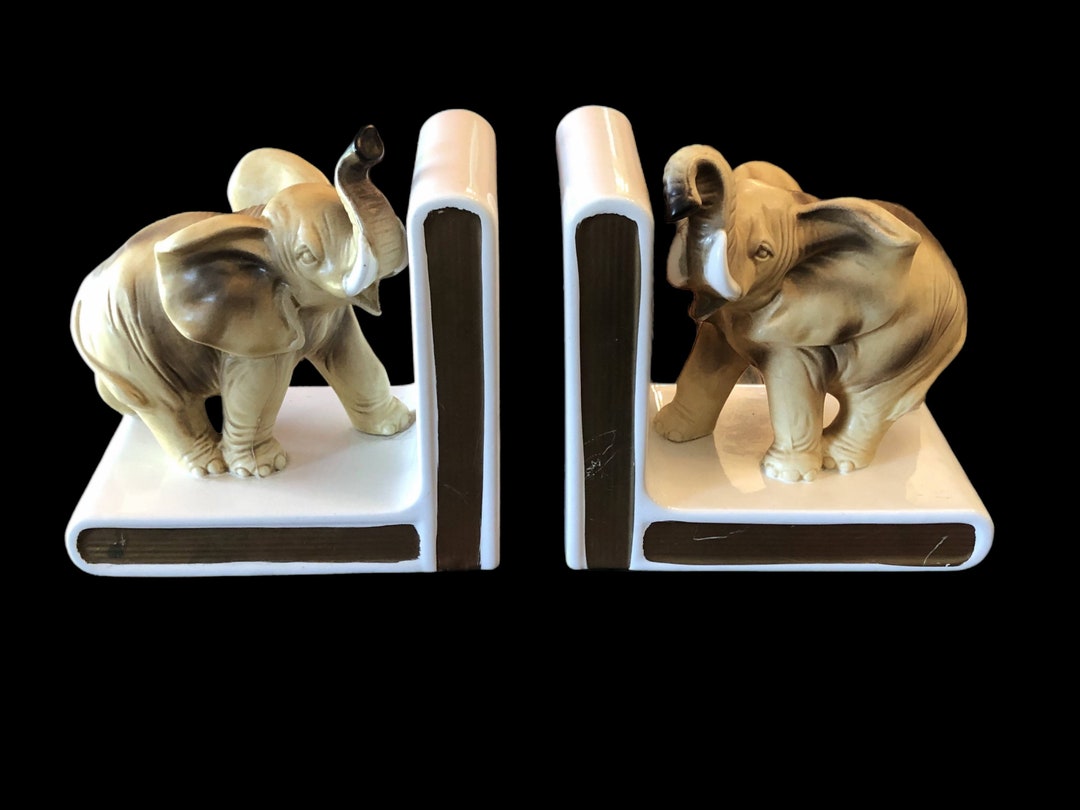 Lefton Bookends Porcelain Elephants Midcentury Vintage Book Ends - Etsy