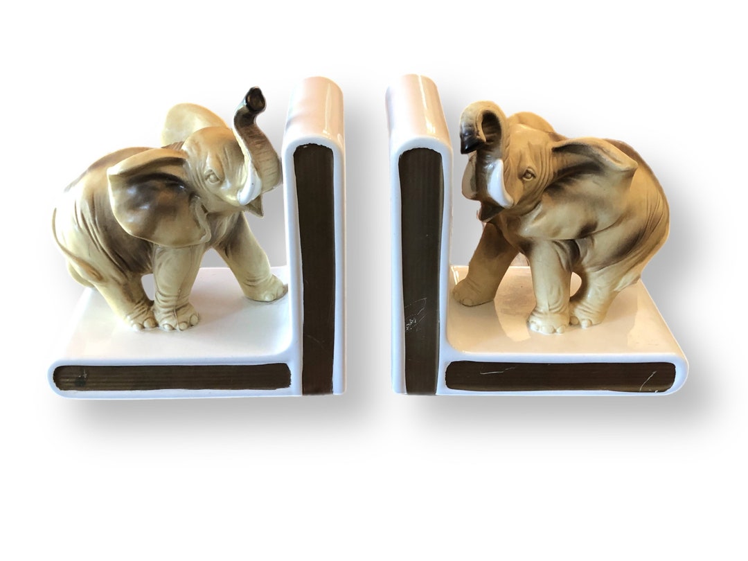Lefton Bookends Porcelain Elephants Midcentury Vintage Book Ends - Etsy