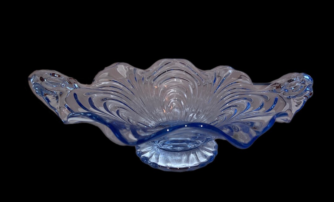 Cambridge Caprice Moonlight Blue Footed 7” Ruffle Glass Candy Dish Bowl - Etsy