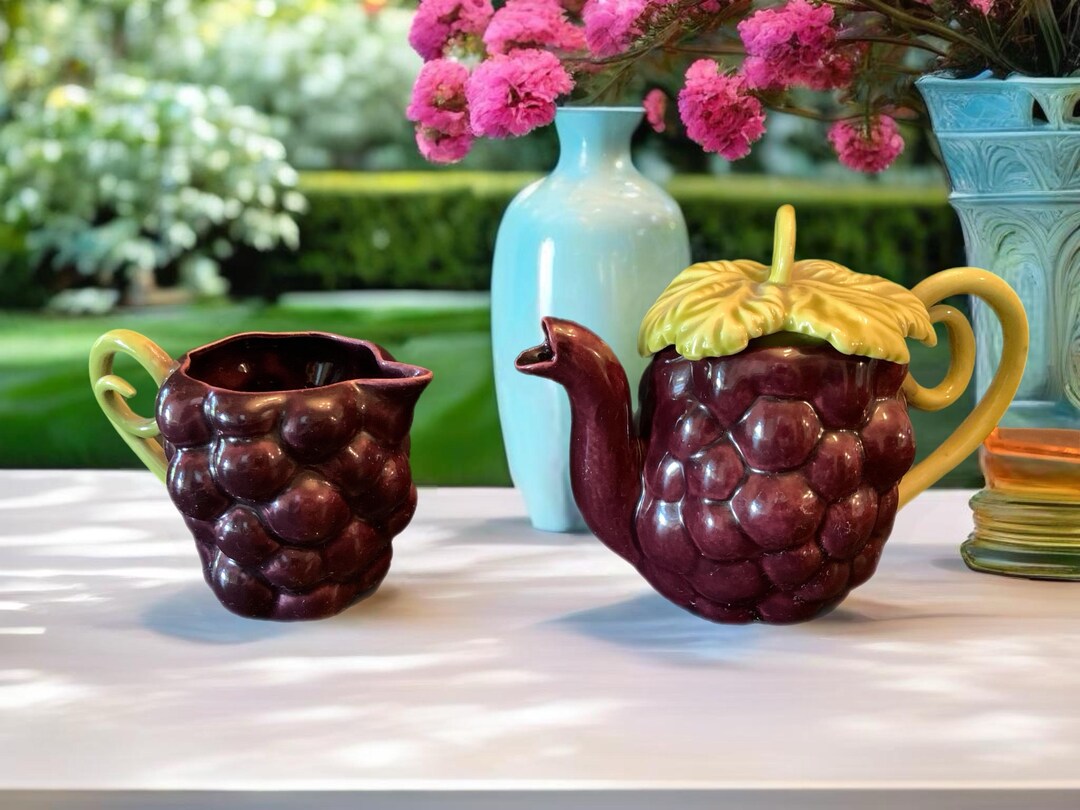 Grape Mini Teapot With Creamer Hand-painted - Etsy