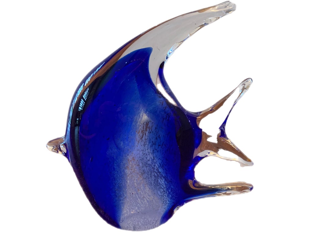 Oceanic Blue & White Glass Fish Figurine: Handcrafted Aquatic ...