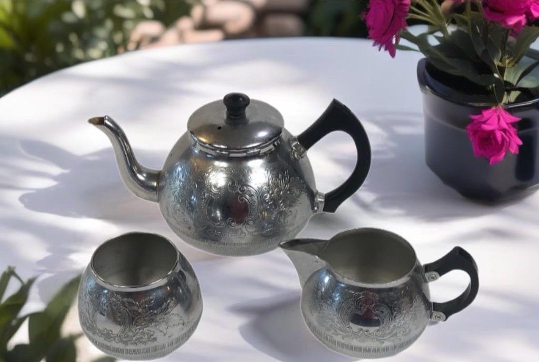 Swan Brand Chromalin Tea Set Teapot Sugar Bowl Creamer Vintage - Etsy