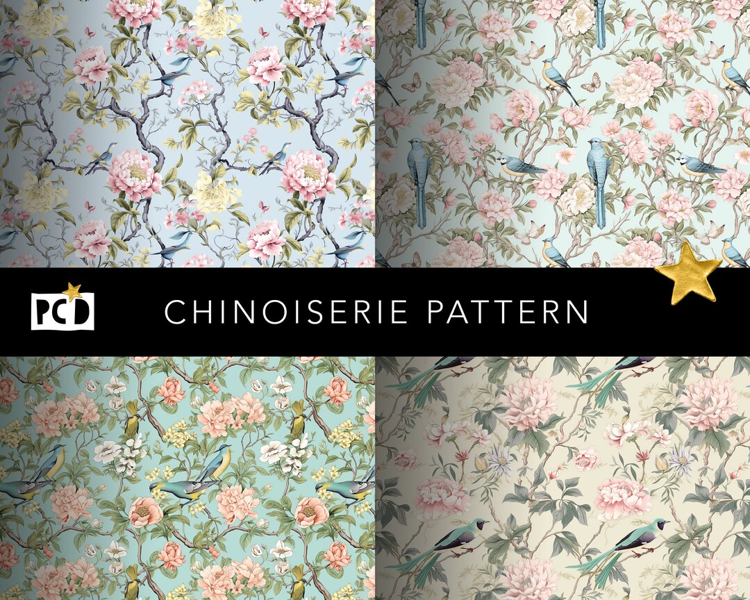 4 Chinoiserie Seamless Patterns | High Res Floral Wallpaper Digital ...