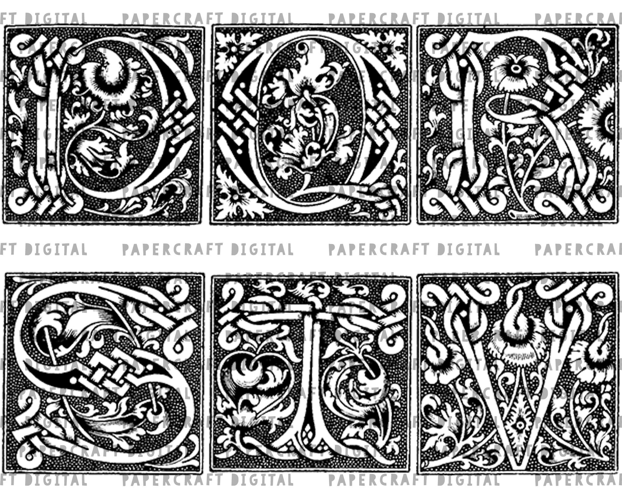 Old Medieval Illuminated Initials | Medieval Alphabet | Decorative Font ...