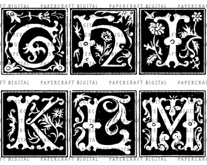 Old Medieval Illuminated Initials Medieval Alphabet Etsy