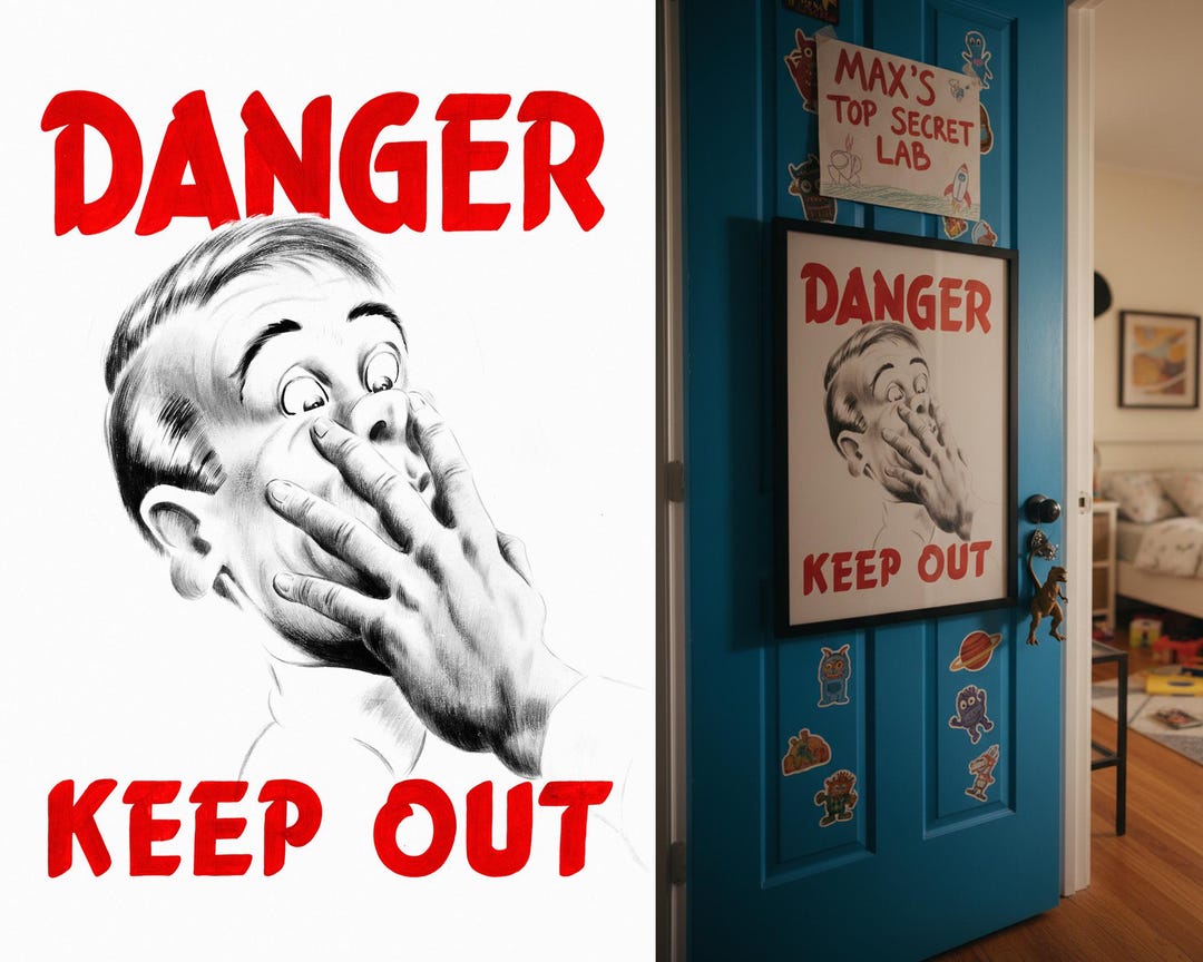 Vintage DANGER KEEP OUT Poster | Retro Warning Art | Mid Century Man ...