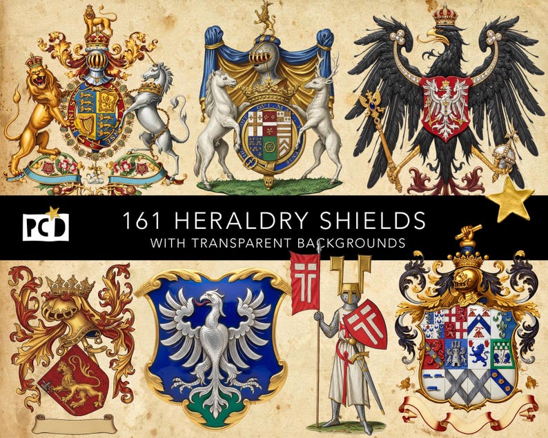 161 Medieval Heraldry Shields PNG | Antique Coat of Arms Clipart ...