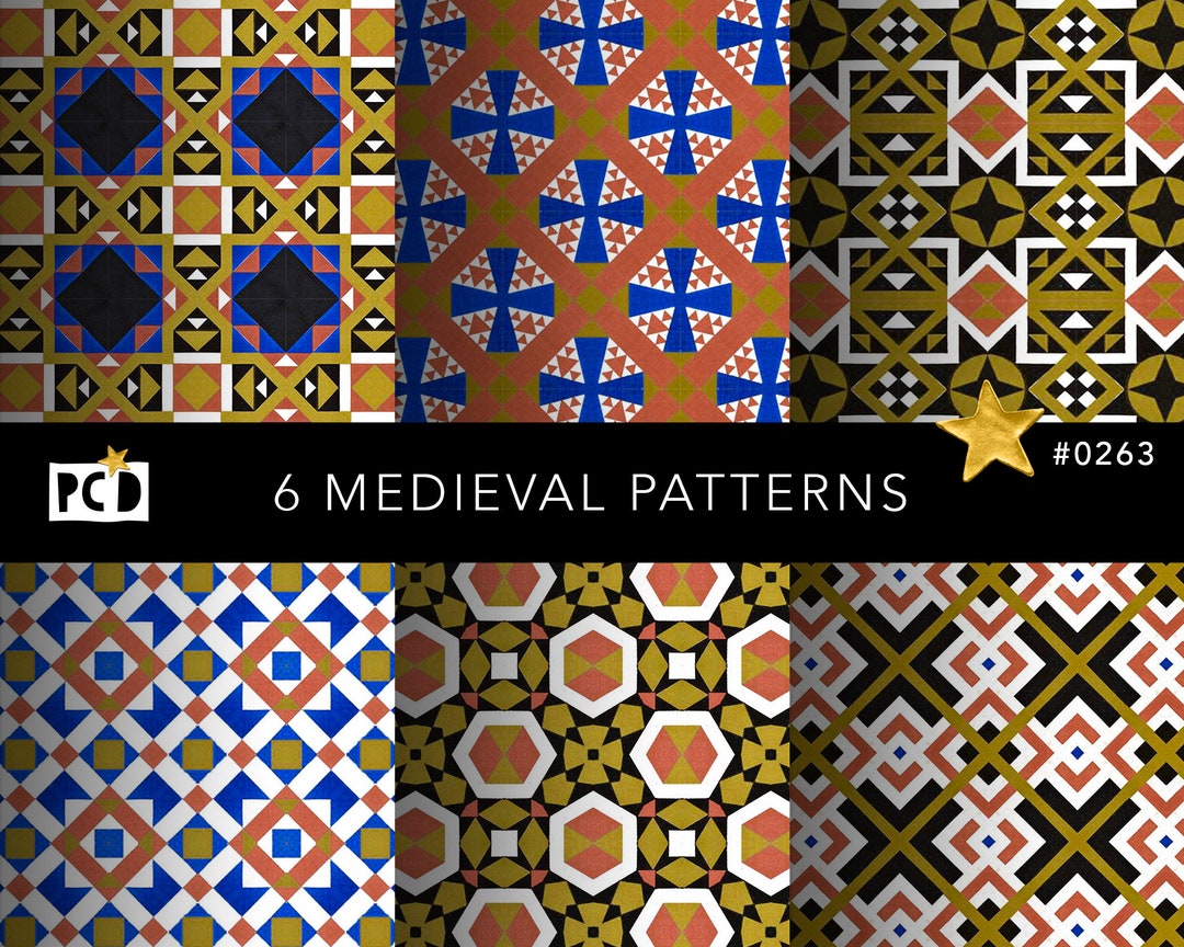6 Seamless Medieval Geometric Patterns | Gold Terracotta Tile Digital ...