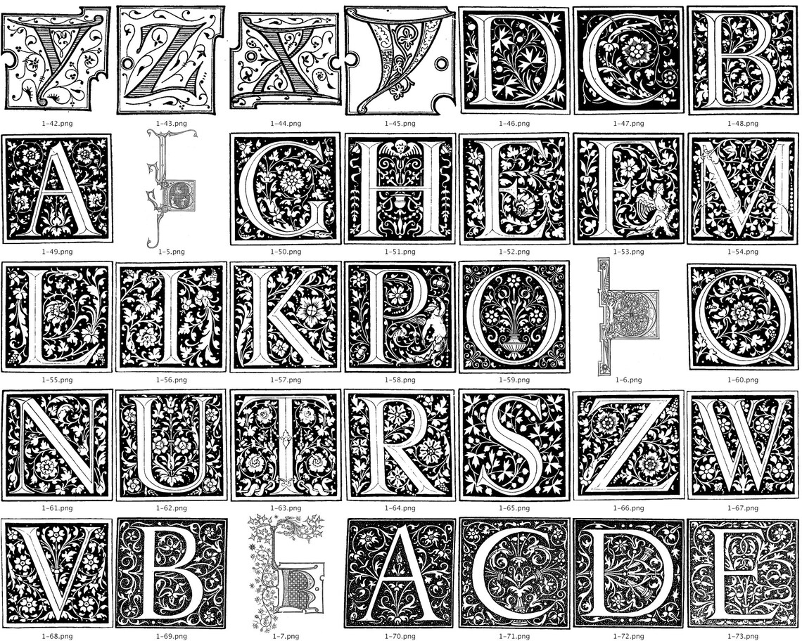 99 Decorative Initials PNG Mega Pack | Swirl Scrollwork Alphabet ...