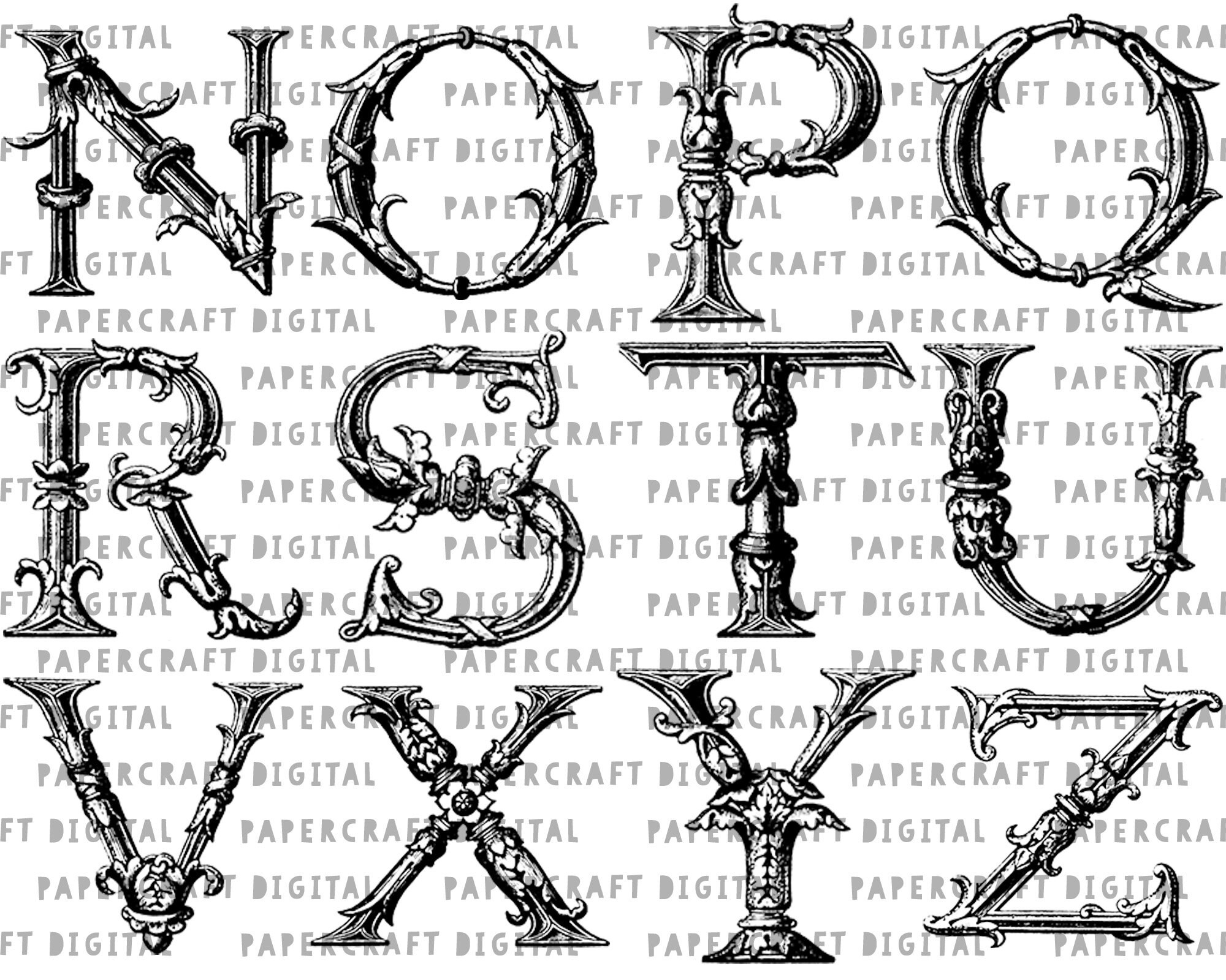 Old Medieval Illuminated Initials | Medieval Alphabet | Decorative Font ...