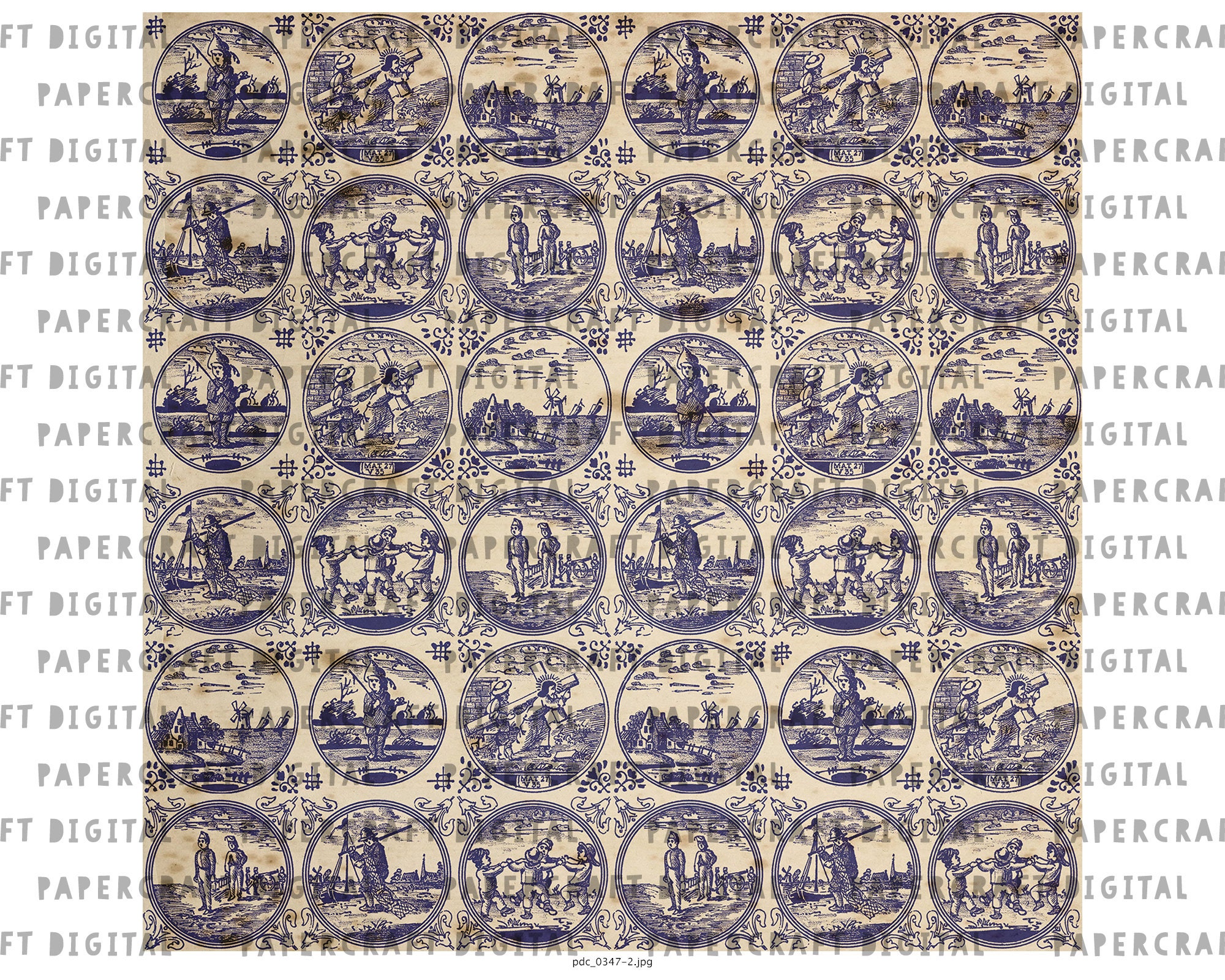 Vintage Scrapbook Printable Paper Old Dutch Tiles Pattern Seamless ...