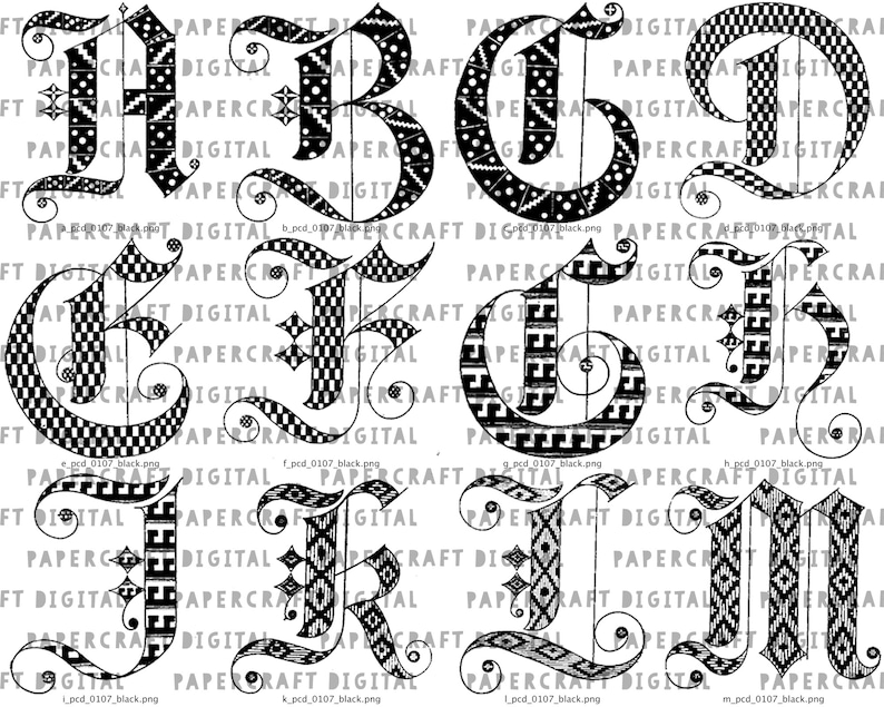 Old Medieval Illuminated Initials | Medieval Alphabet | Decorative Font ...