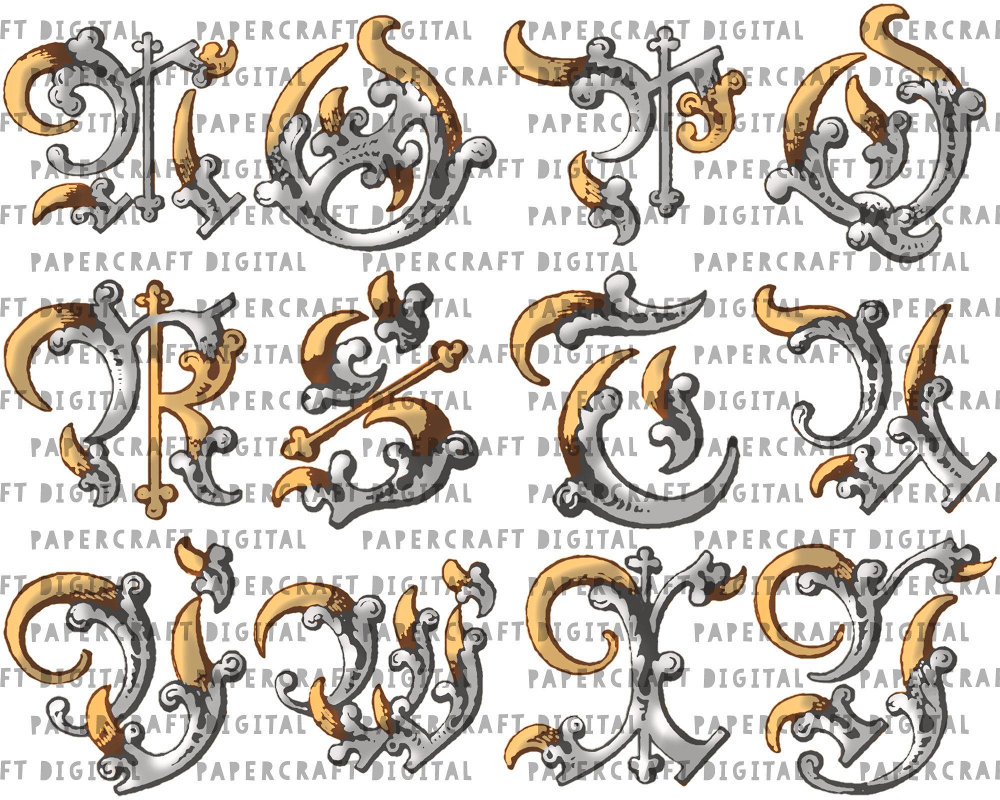 Old Medieval Illuminated Initials | Medieval Alphabet | Decorative Font ...