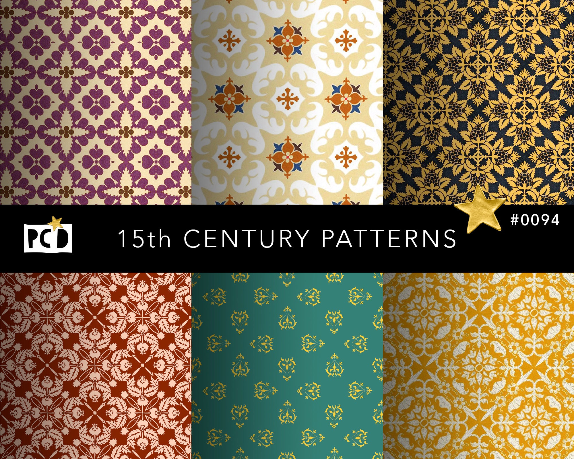 Paper Old Medieval Endpaper Pattern Digital Pack Vintage Scrapbook ...