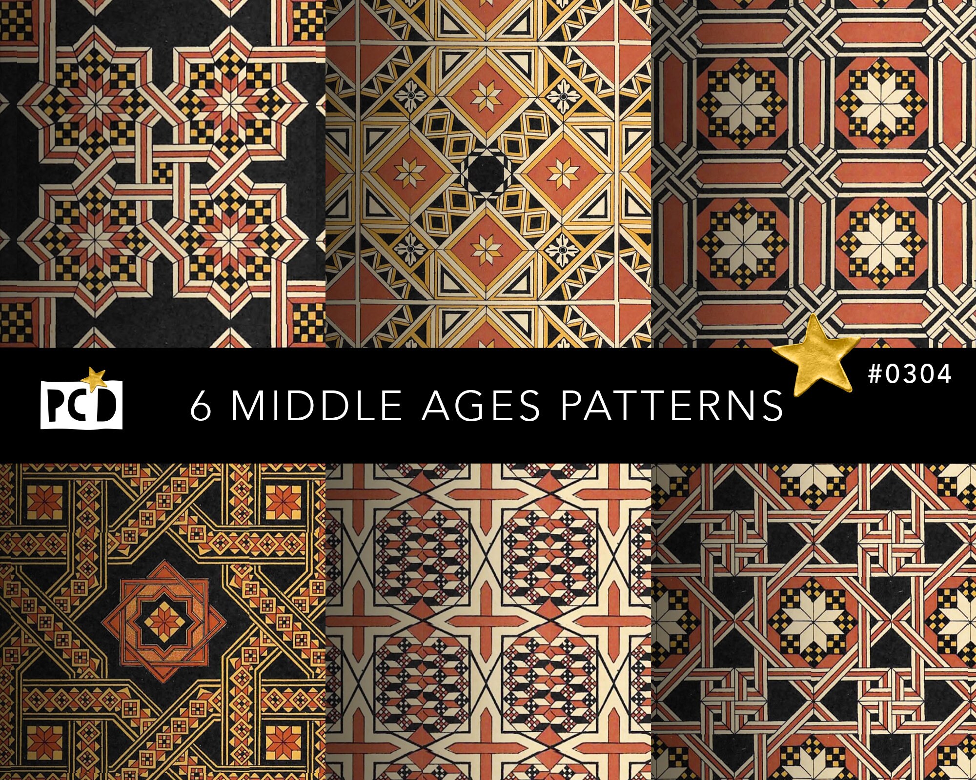 Paper Old Medieval Endpaper Pattern Digital Pack Vintage Scrapbook ...