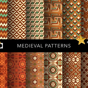 Medieval Printable Paper Patterns | Old Middle Ages Seamless Decorative ...
