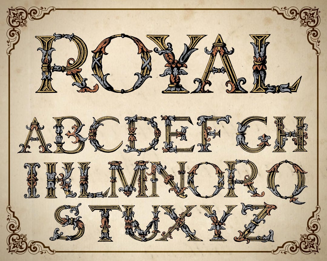 1490 Antique Initial & Letter Digital Files - Medieval Typography Pngs ...