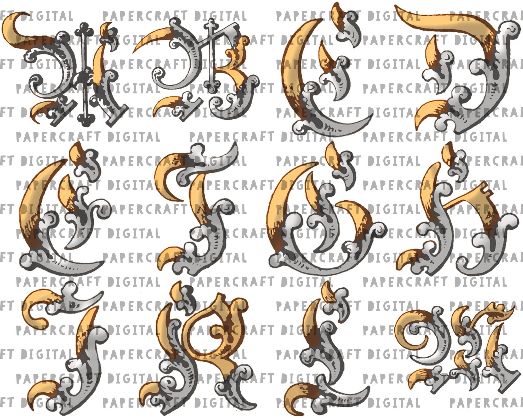 Old Medieval Illuminated Initials Medieval Alphabet Decorative Font ...