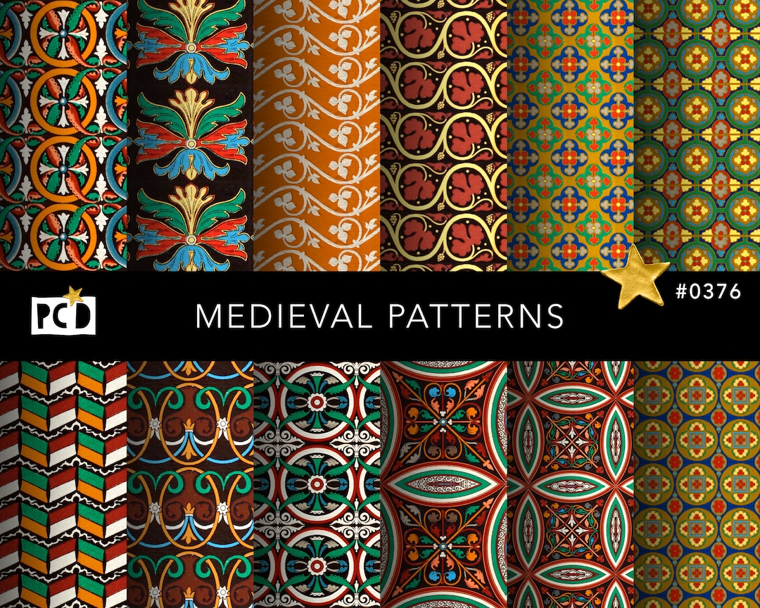 Medieval Printable Paper Patterns | Old Middle Ages Seamless Decorative ...