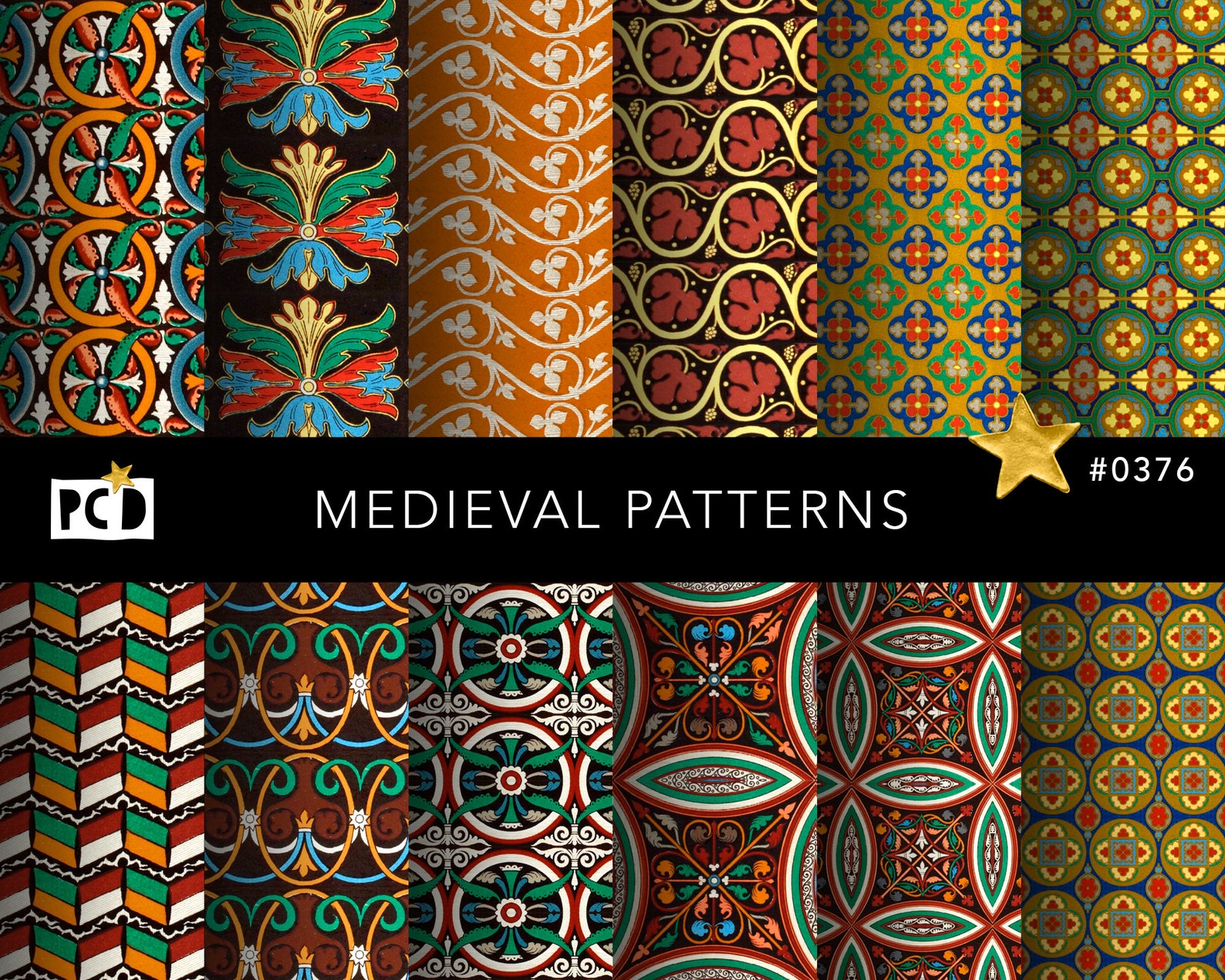 Medieval Printable Paper Patterns | Old Middle Ages Seamless Decorative ...