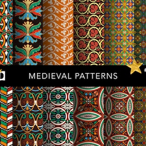 Medieval Printable Paper Patterns | Old Middle Ages Seamless Decorative ...